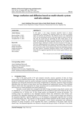 Image confusion and diffusion based on multi-chaotic system and mix-column | PDF