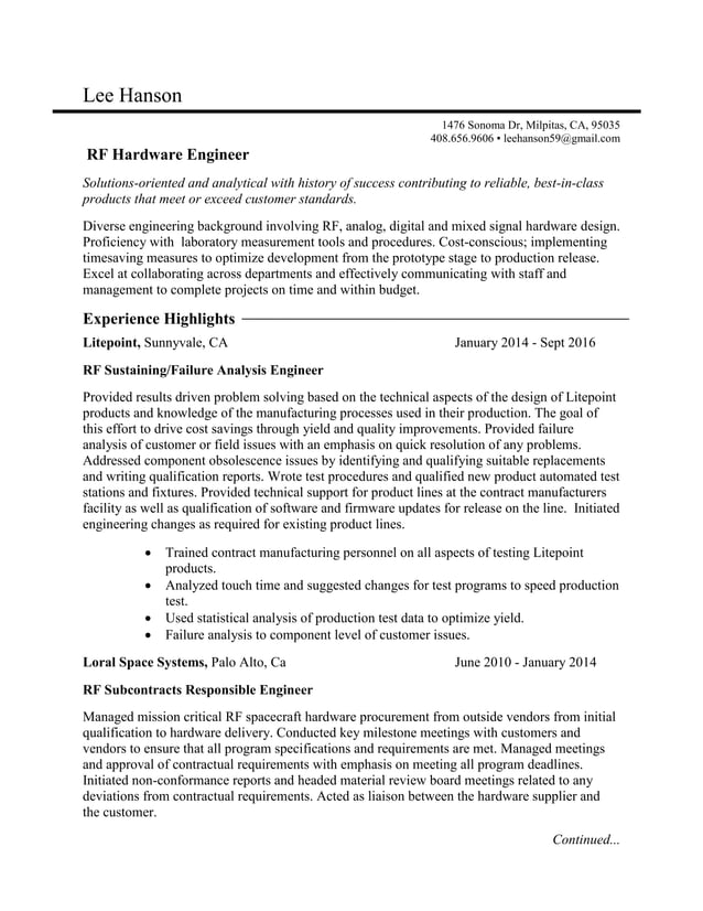 Resume for Lee Hanson | PDF
