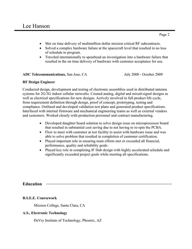 Resume for Lee Hanson | PDF