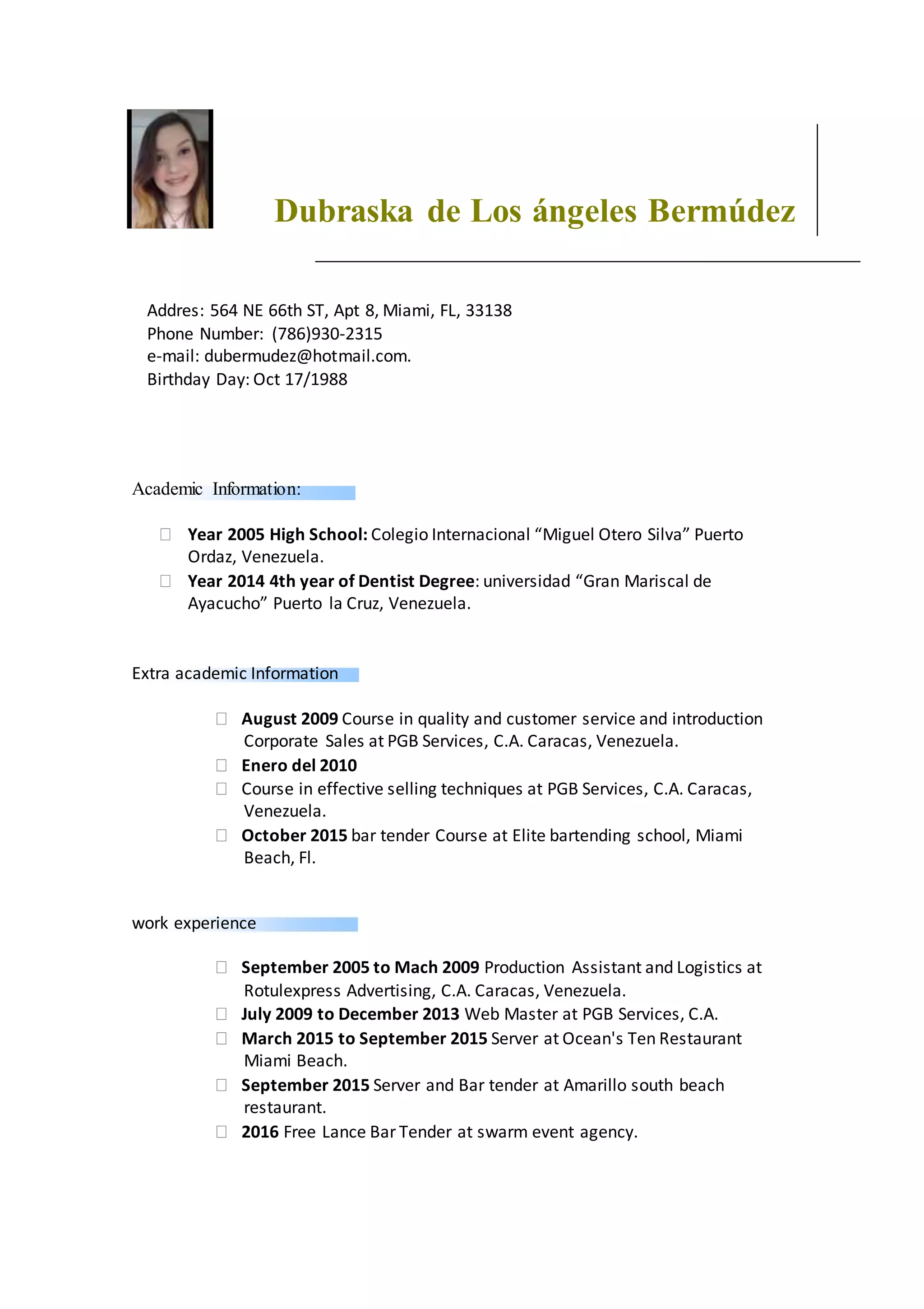 CV Dubraska Bermudez | PDF