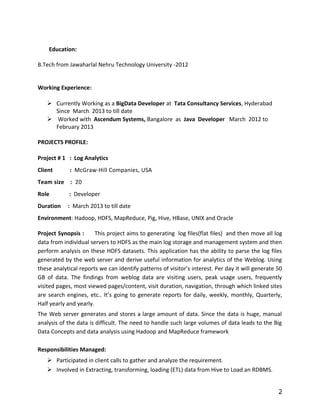 Prabhakar_Hadoop_2 years Experience | DOC | Databases | Computer Software and Applications