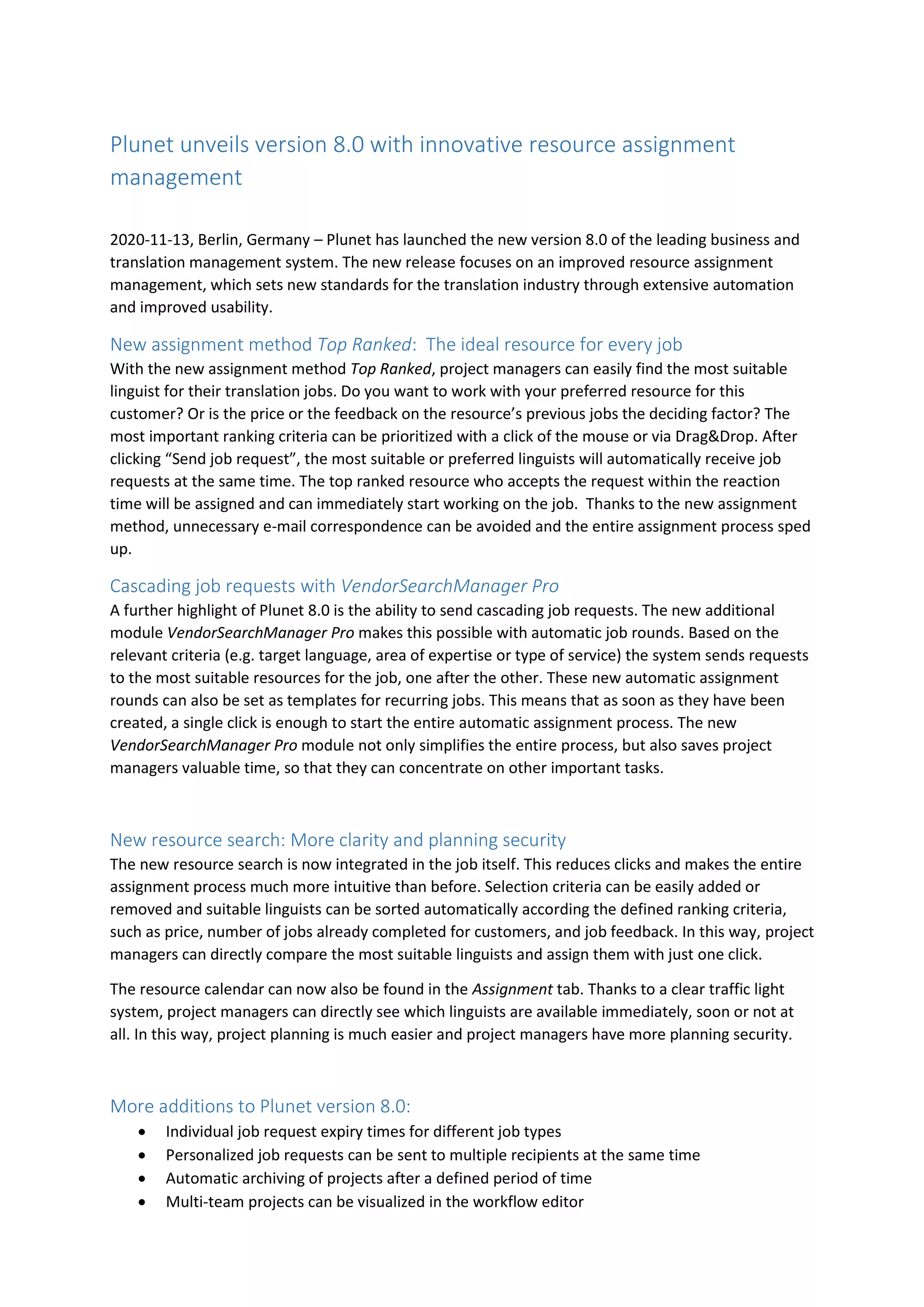 Translation Management - New Version Plunet 8.0 released | PDF