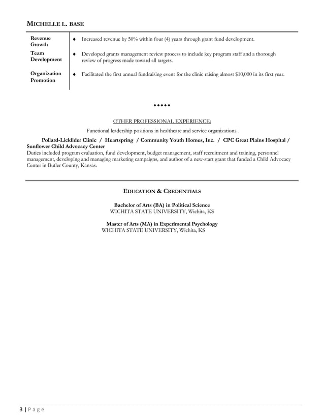 Michelle Base Resume | DOC | Business | Business and Finance