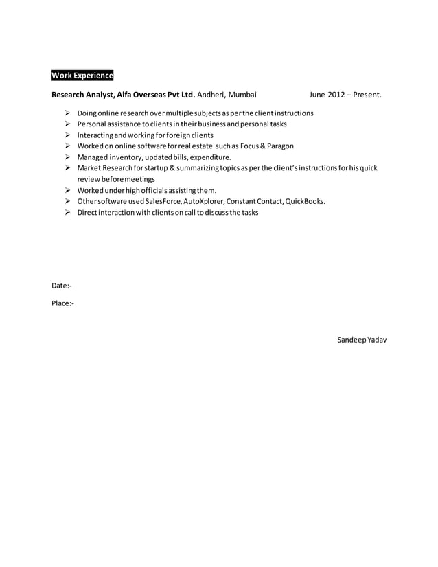 Sandeep Yadav Resume | DOCX