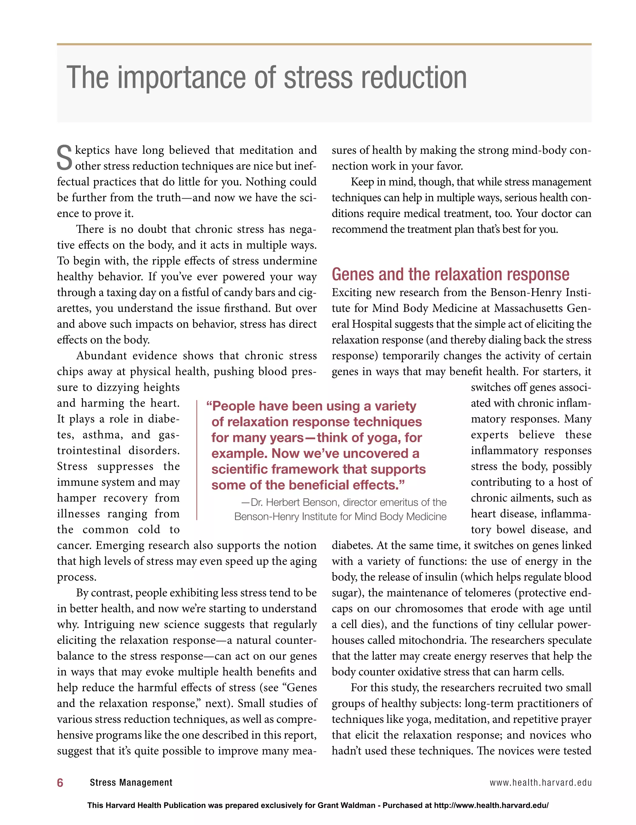 harvard_med_school_-_stress_management Report | PDF