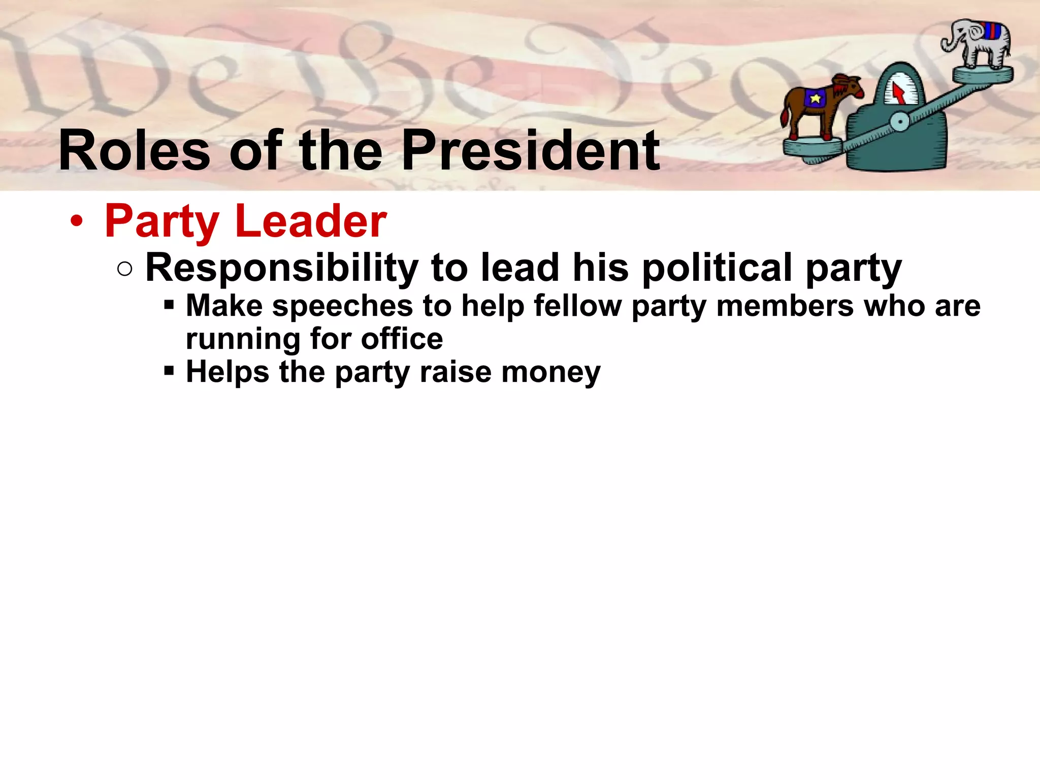 Roles of the President | PPT | Political Issues & policy | Politics