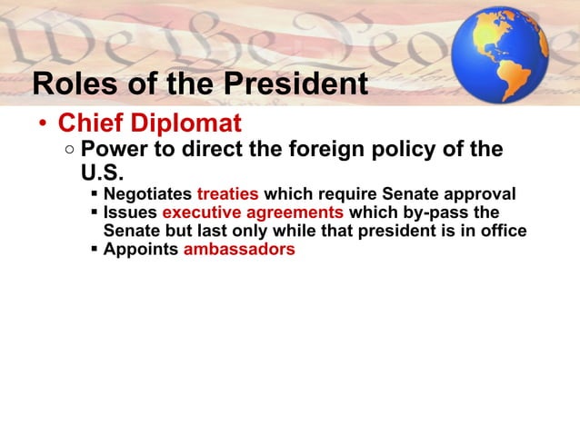 Roles of the President | PPT | Political Issues & policy | Politics