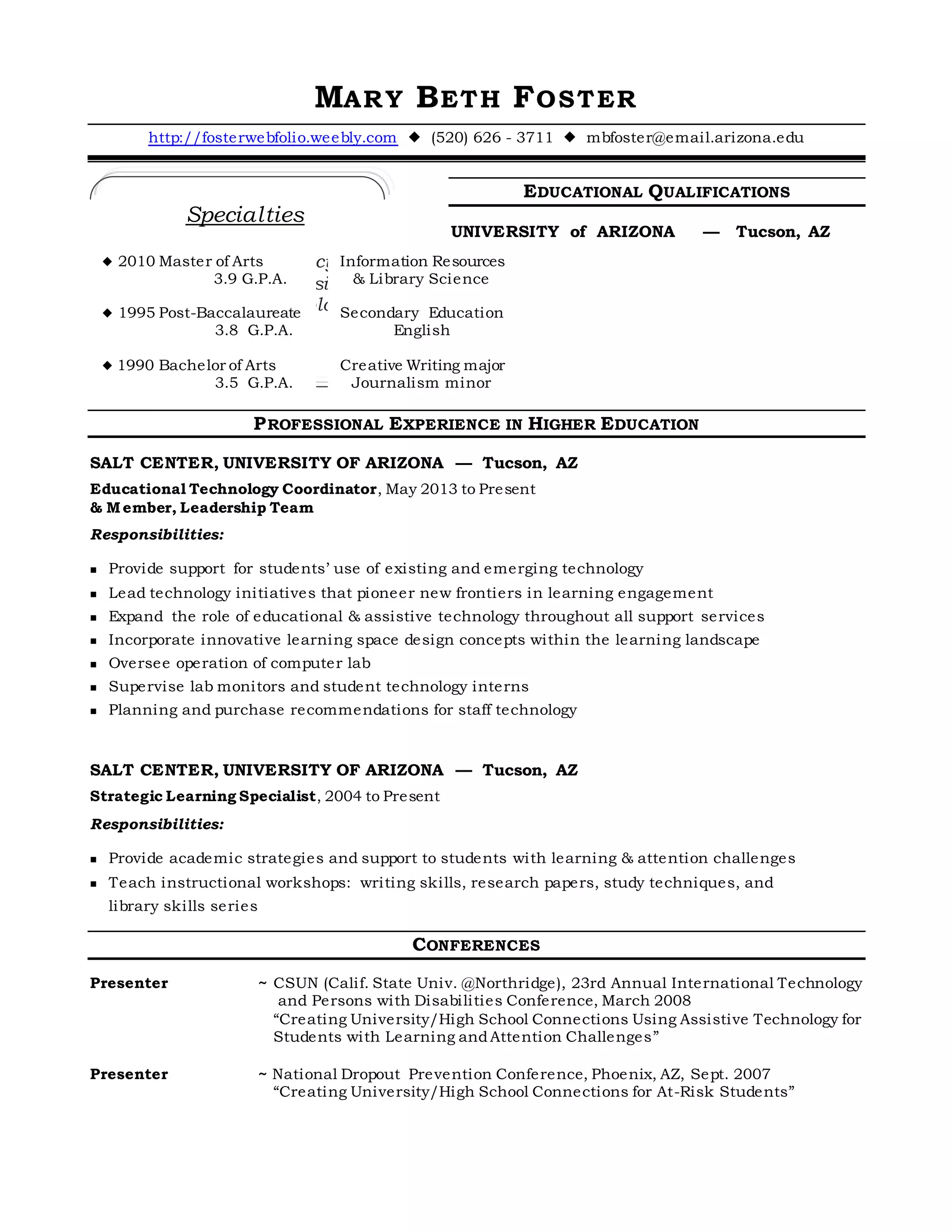 Foster Resume - Ed Tech coord | DOCX