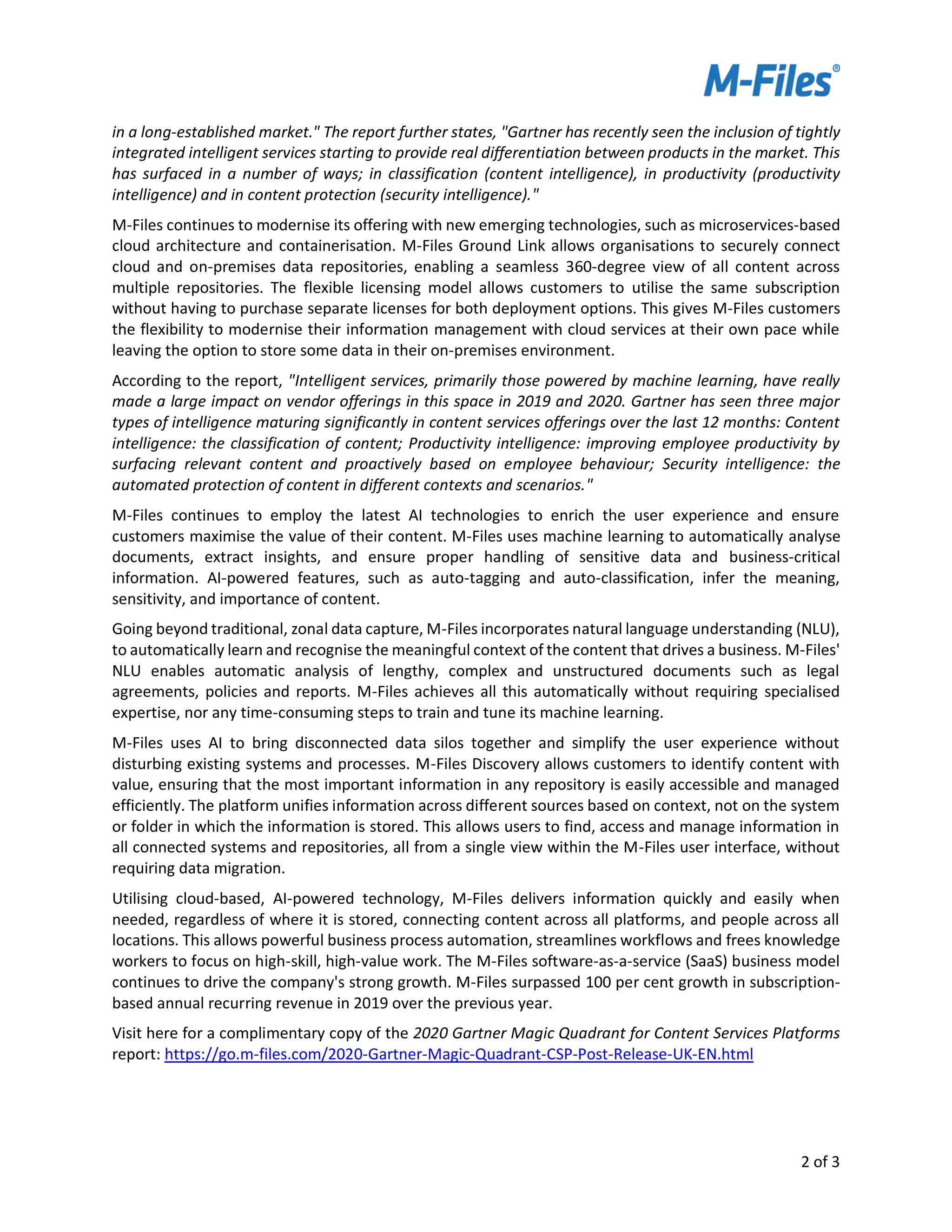 M-Files Named a Visionary in 2020 Gartner Magic Quadrant for Content ...