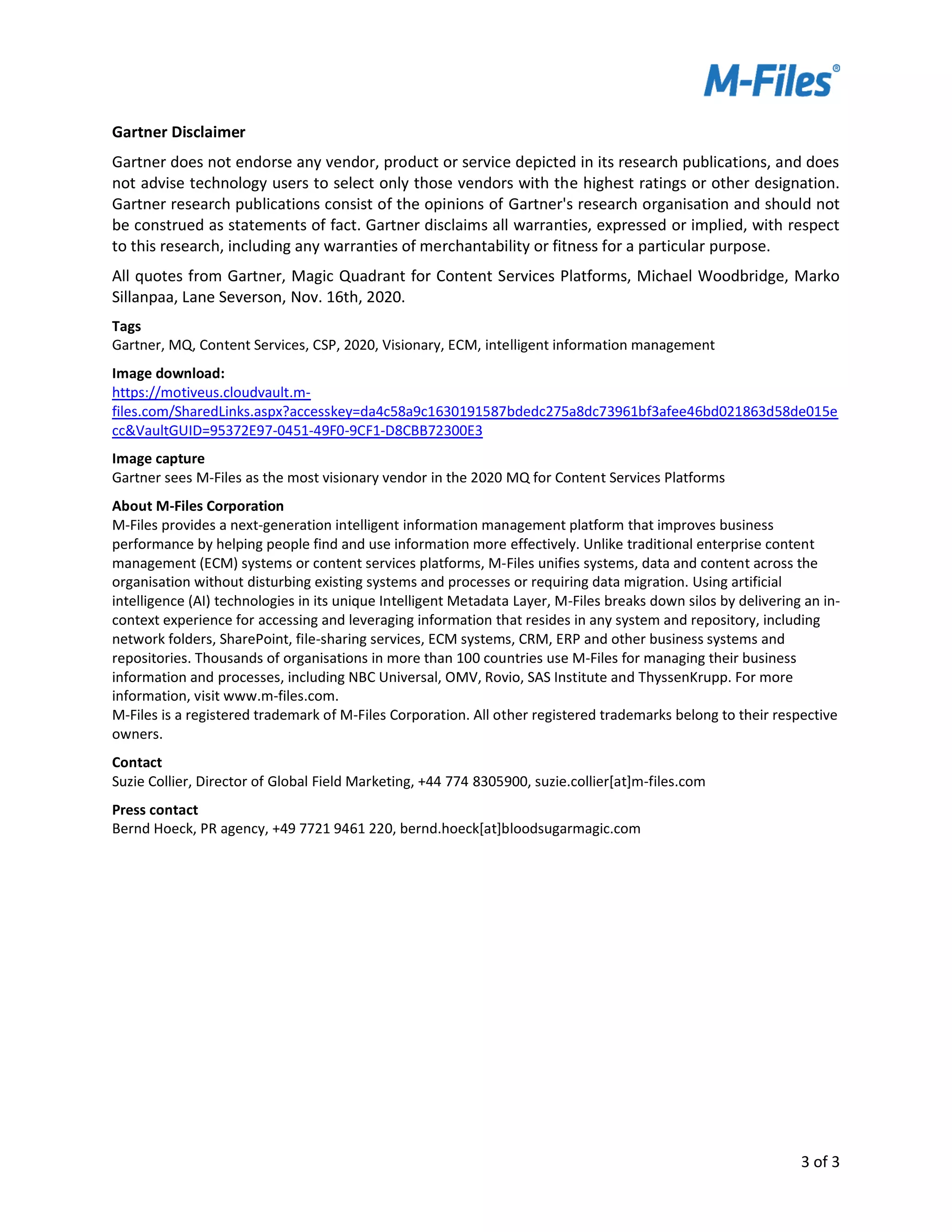 M-Files Named a Visionary in 2020 Gartner Magic Quadrant for Content ...