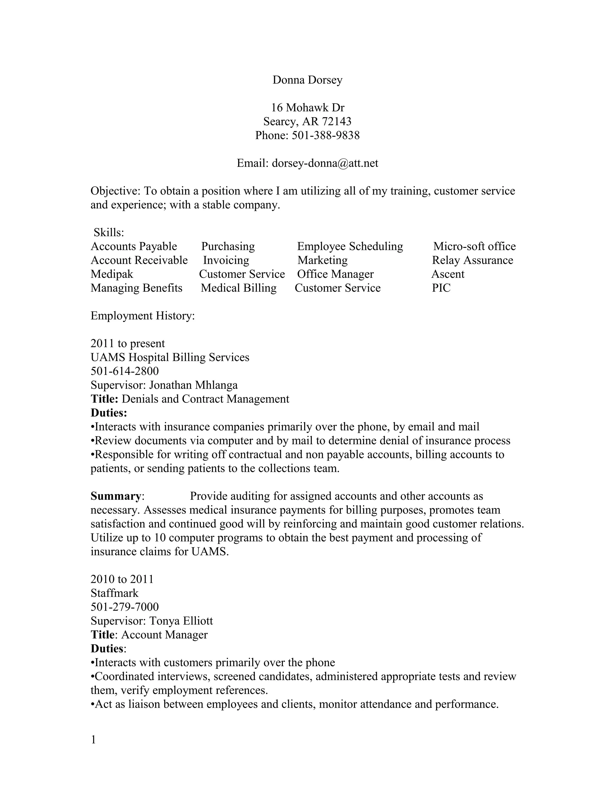 Donna Dorsey Resume | DOC