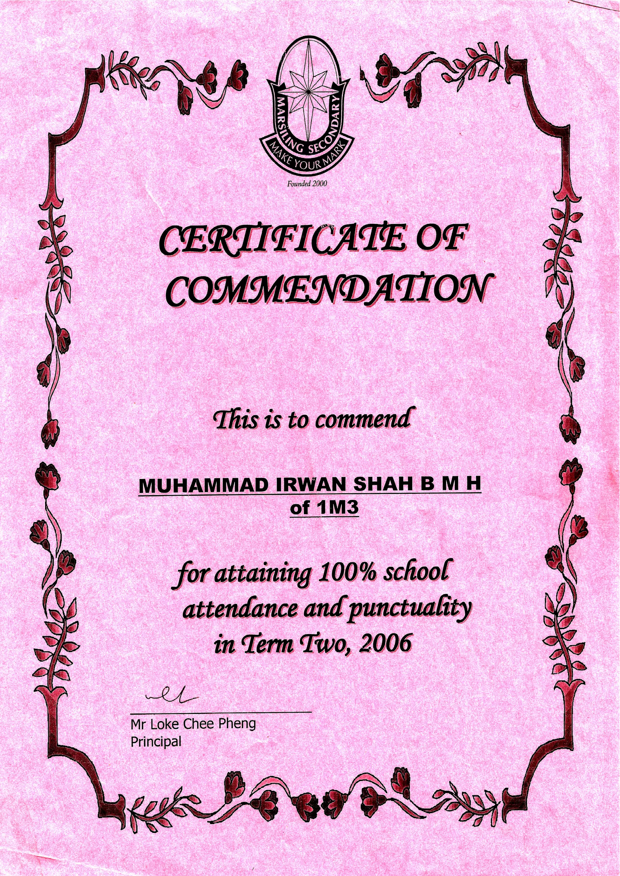Certificate of Commendation Attendance 2006 Term 2 | PDF | Education
