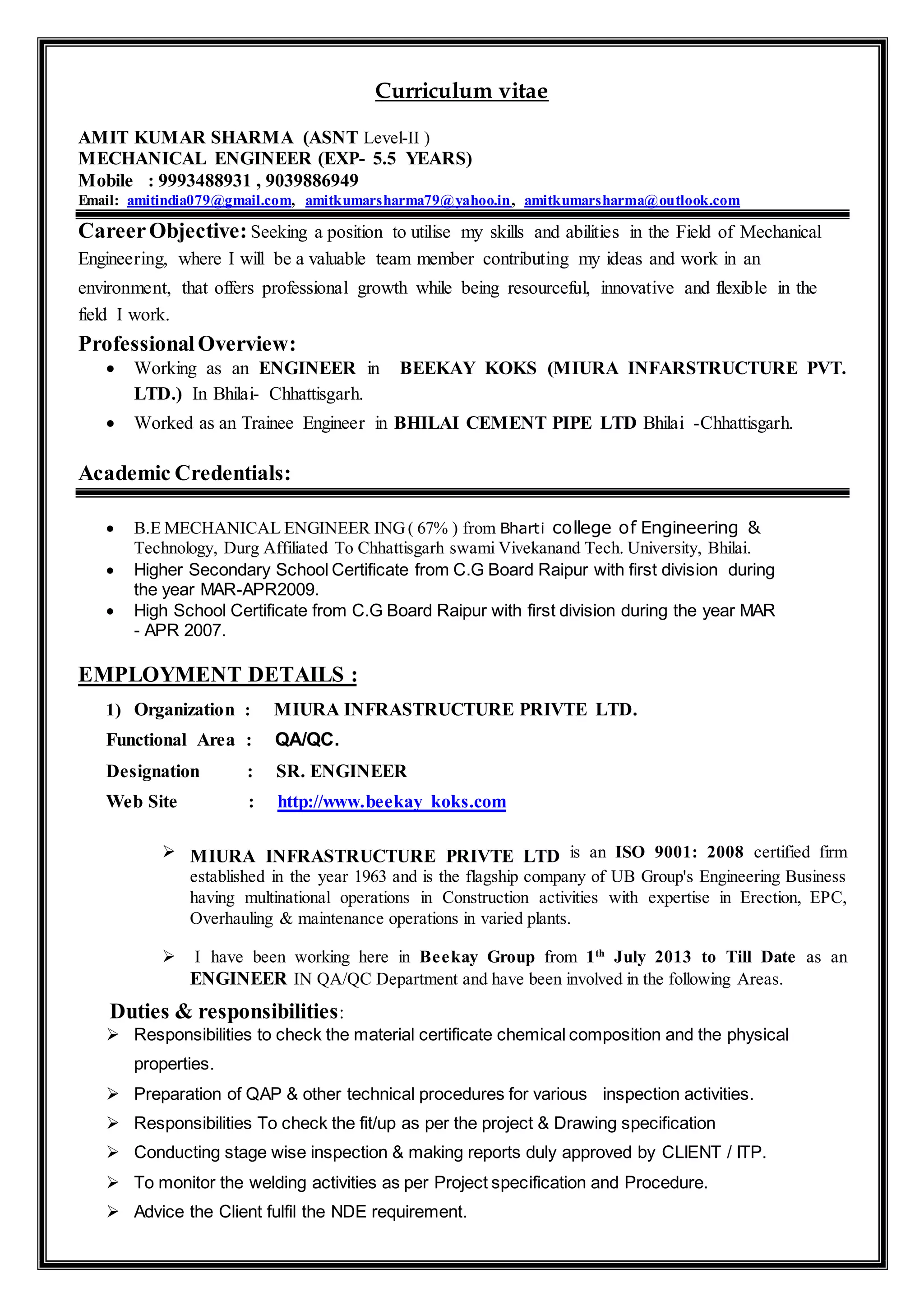 RESUME FOR QA-QC ENGINEER | DOCX