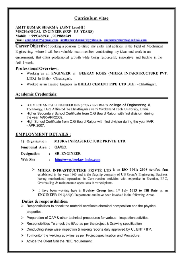 RESUME FOR QA-QC ENGINEER | DOCX