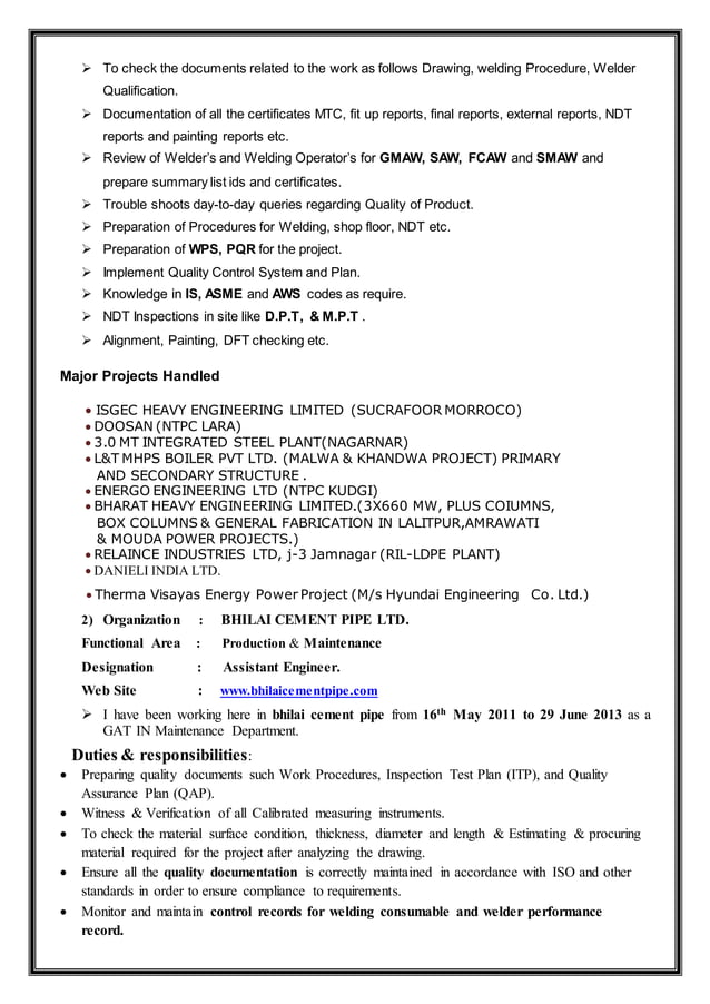 RESUME FOR QA-QC ENGINEER | DOCX