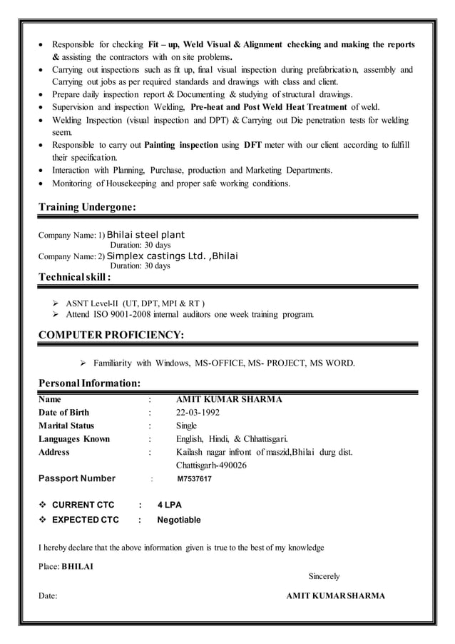 RESUME FOR QA-QC ENGINEER | DOCX