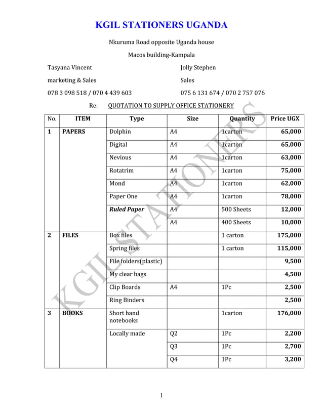 KGIL stationers quotation new version | PDF | Computing | Technology ...