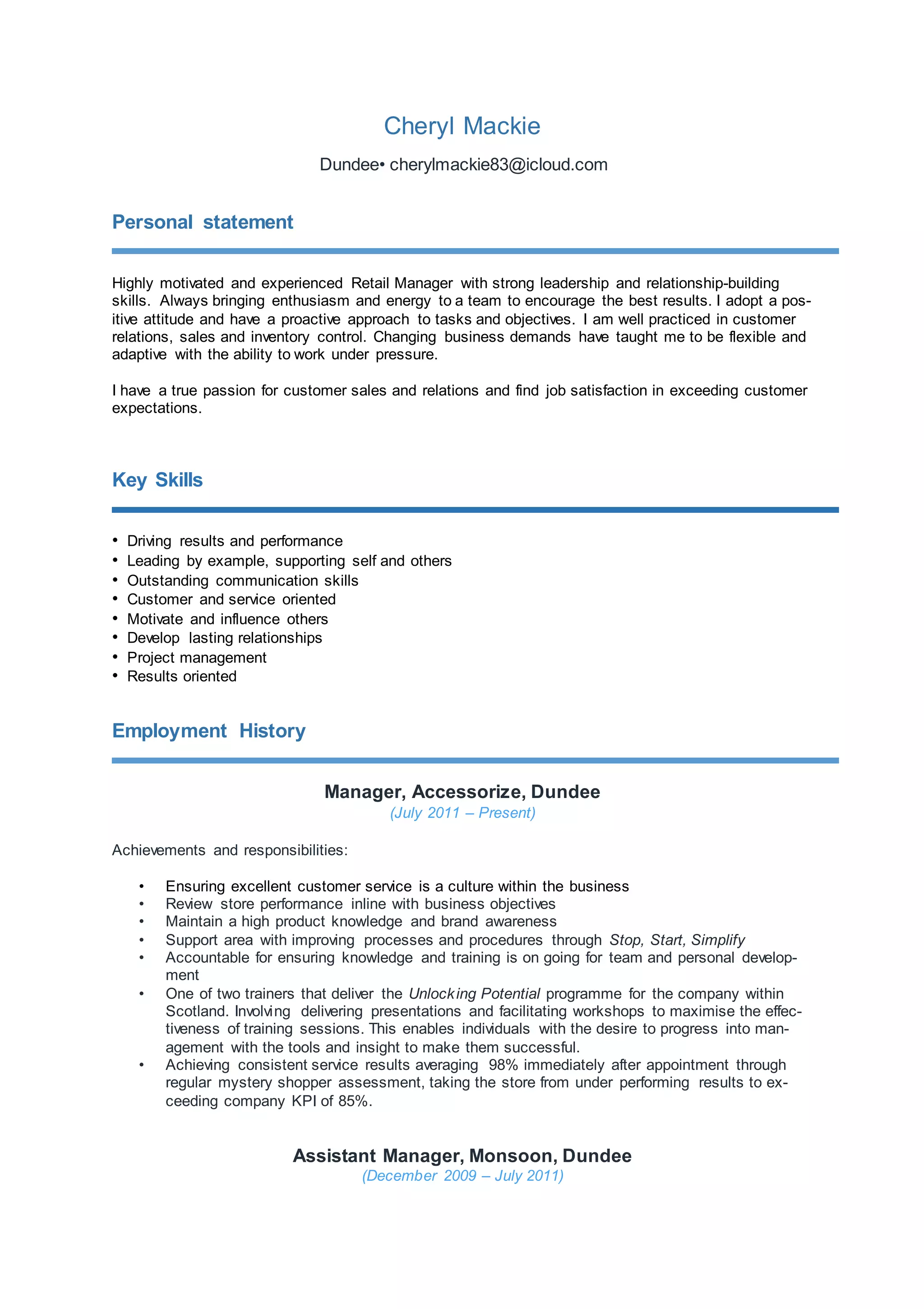 Cheryl Mackie CV 2015_worddoc | DOCX | Sales | Business