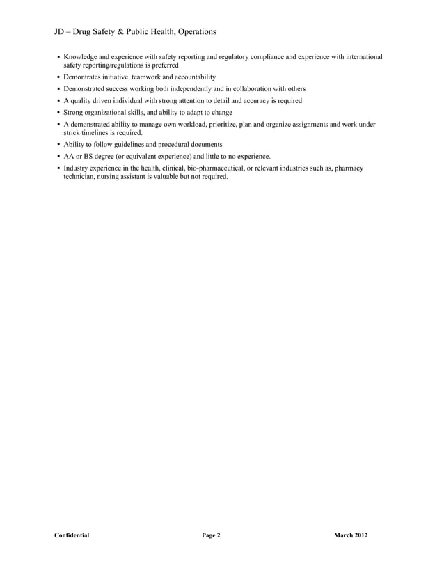 Safety Coordinator DSPH Job description | PDF | Pharmaceutical Industry ...