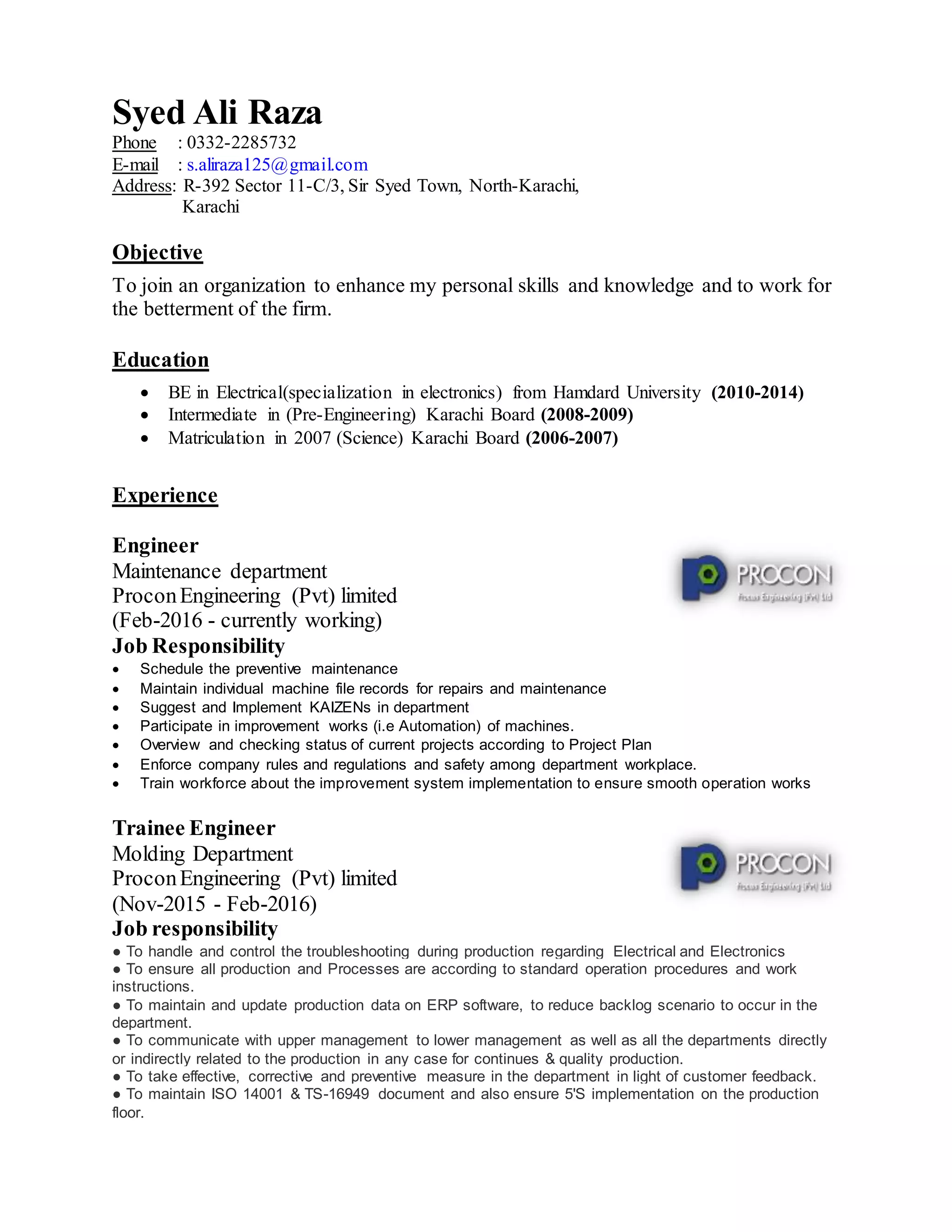 Ali Raza CV | PDF