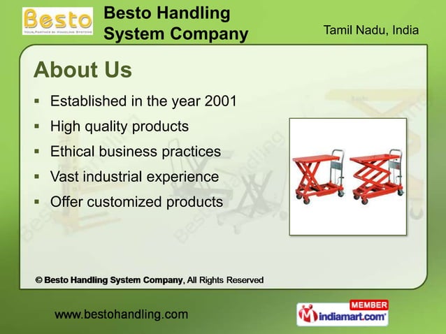 Material Handling Equipment by Besto Handling System Company, Chennai ...