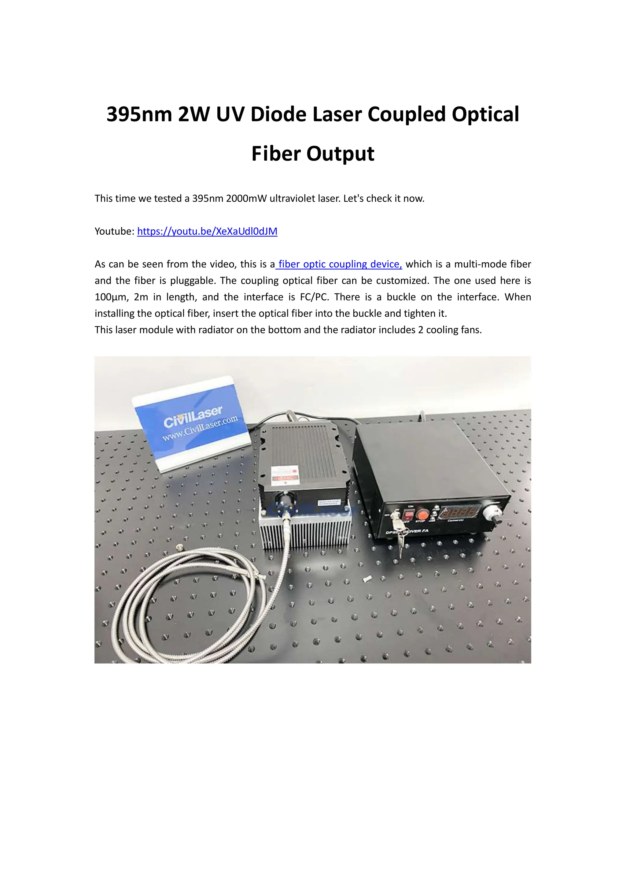 395nm 2000mW UV Fiber Coupled Laser System | DOC
