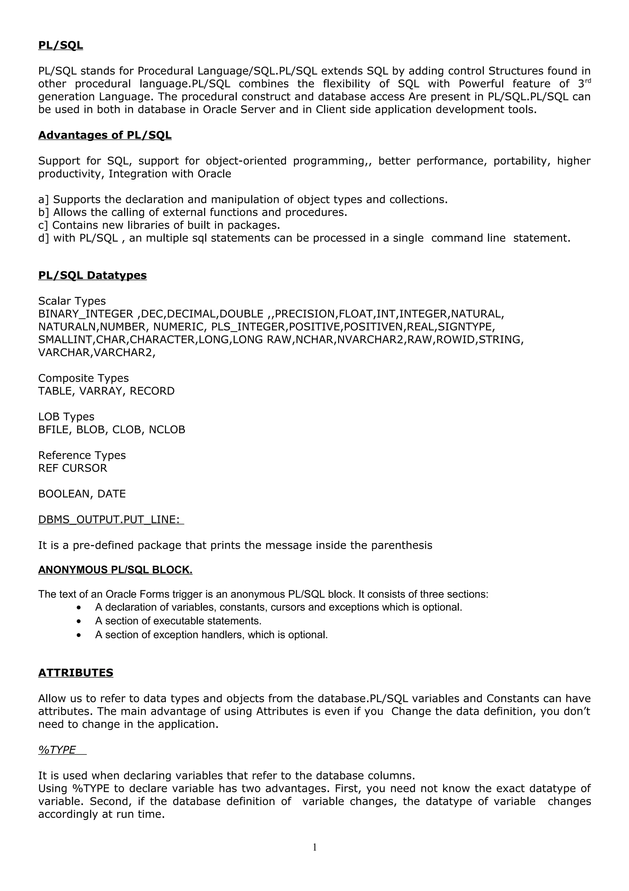 3963066 pl-sql-notes-only | DOC