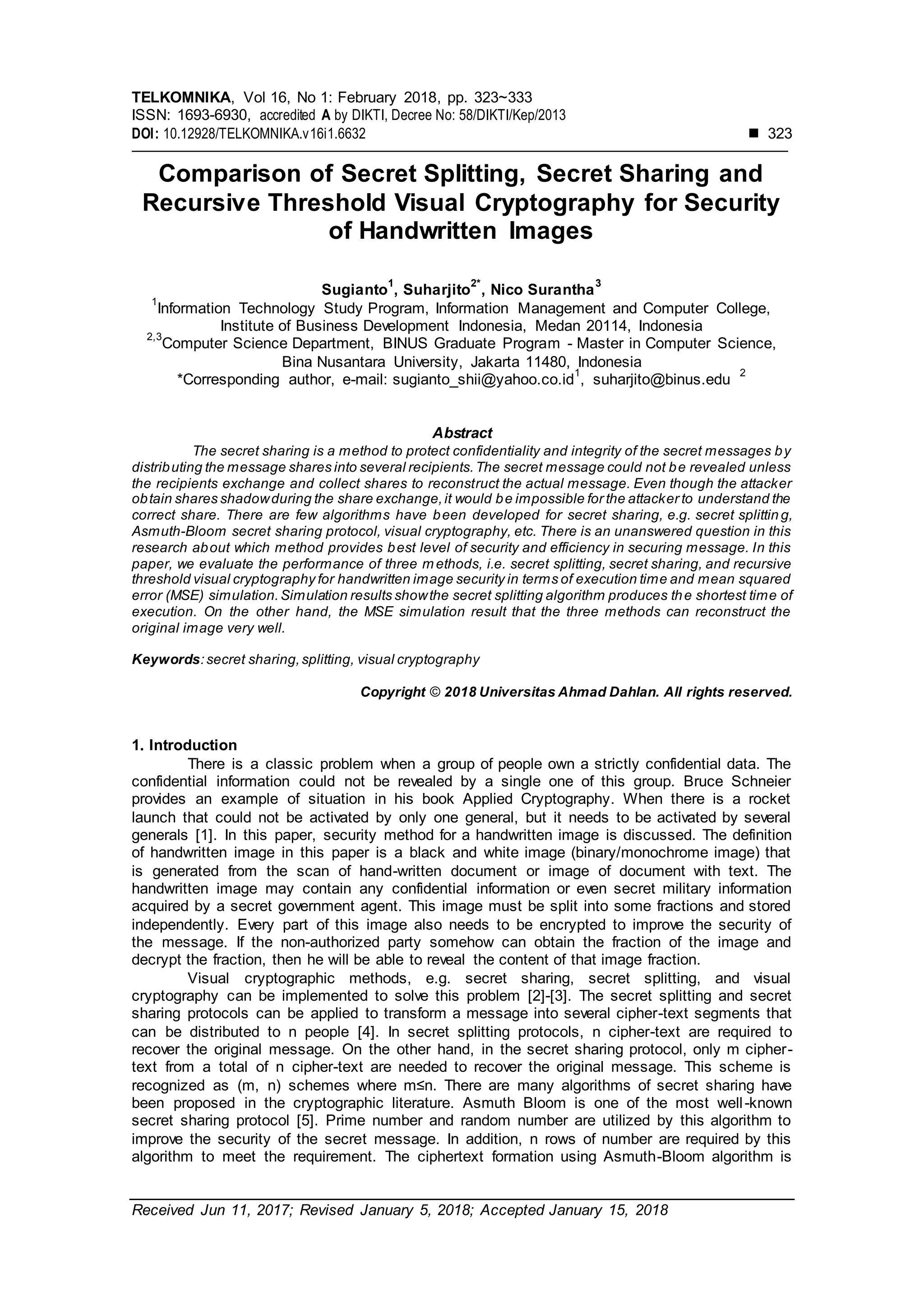 Comparison of Secret Splitting, Secret Sharing and Recursive Threshold Visual Cryptography for ...