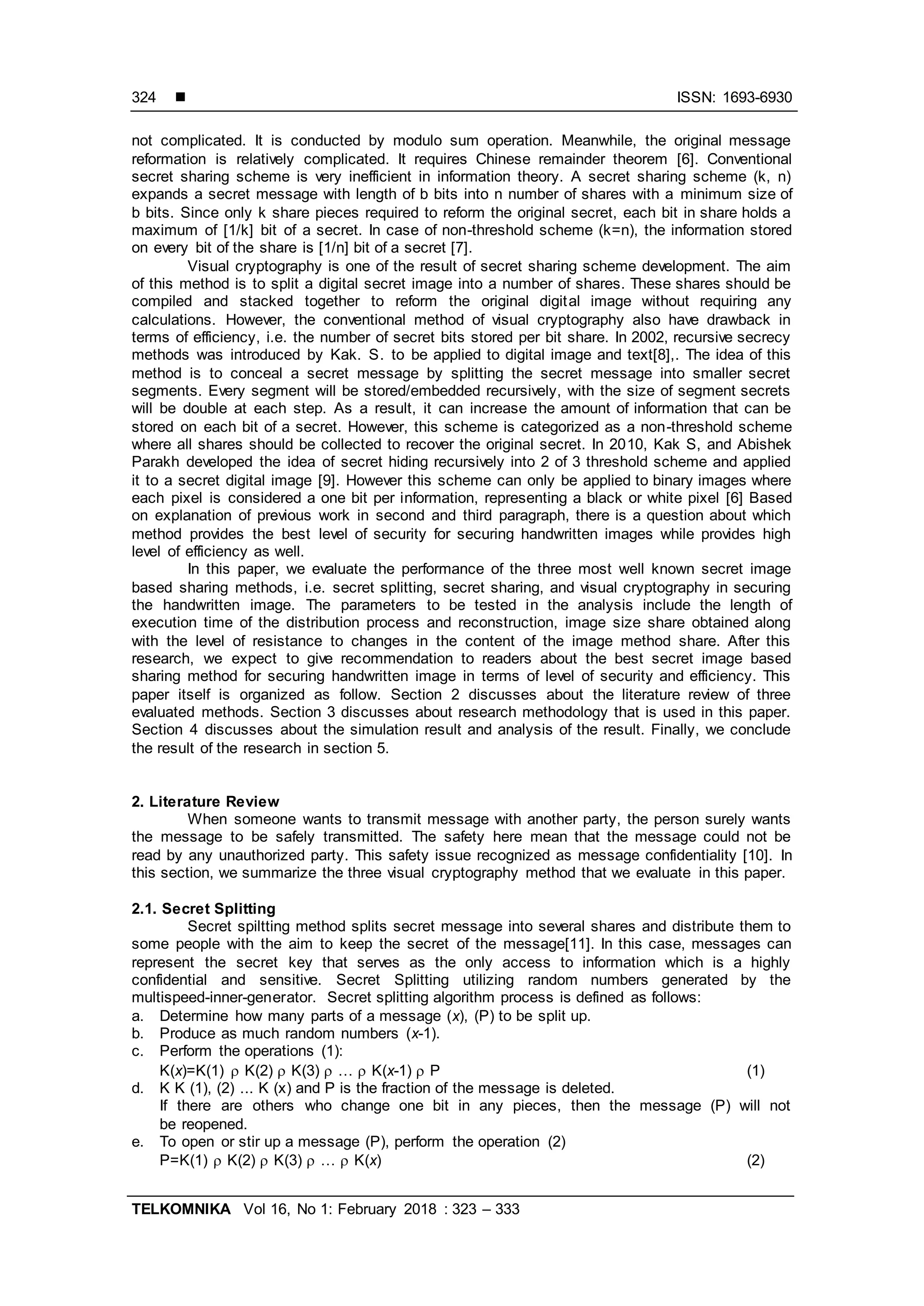 Comparison of Secret Splitting, Secret Sharing and Recursive Threshold Visual Cryptography for ...