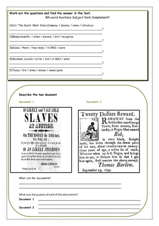 Slavery In The Colonies Worksheet