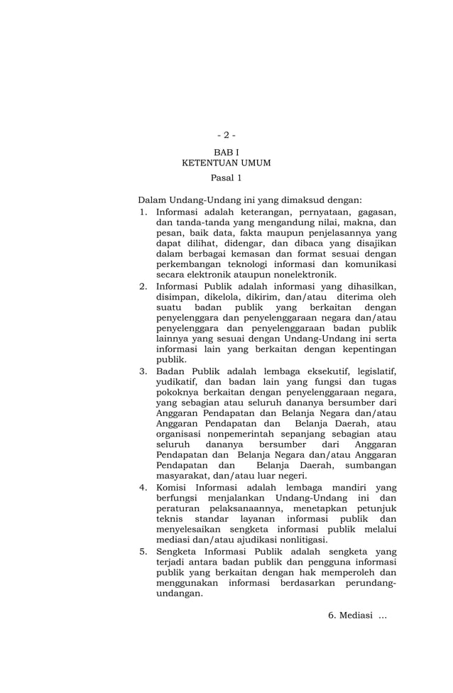 Undang Undang Nomor 14 tahun 2008 tentang Keterbukaan Informasi Publik | PDF