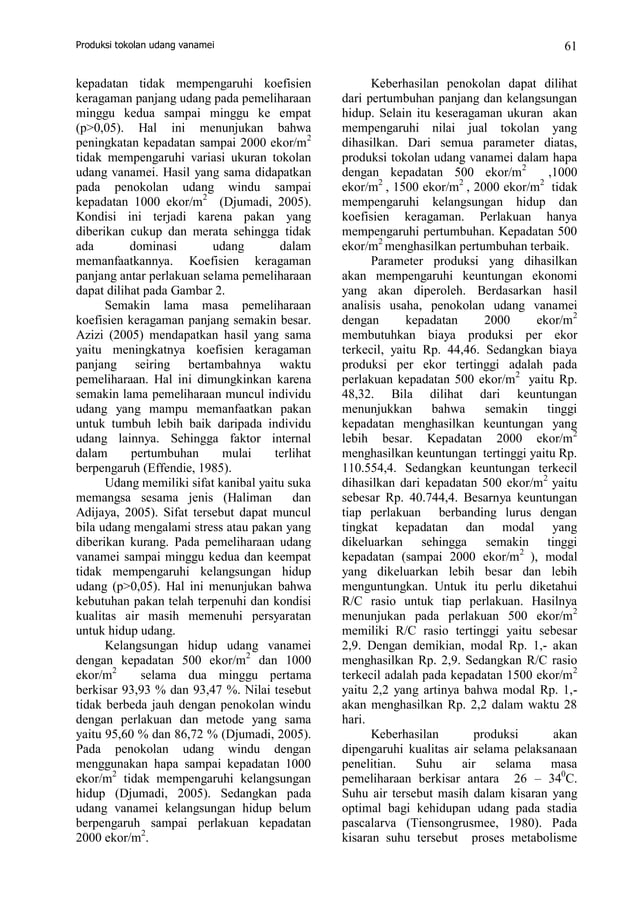 PRODUKSI TOKOLAN UDANG VANAMEI (Litopenaeus vannamei) DALAM HAPA DENGAN PADAT PENEBARAN YANG ...