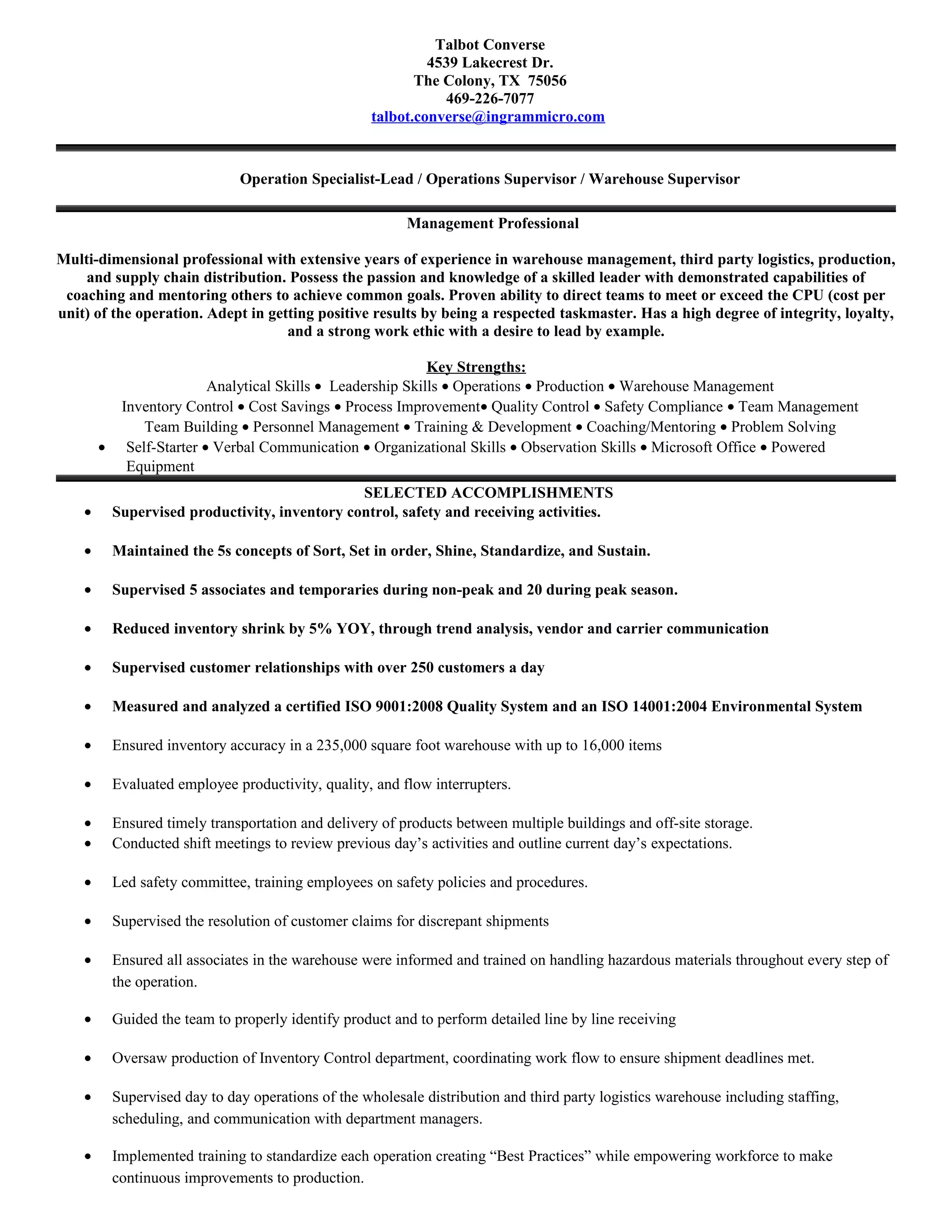Talbot Converse Resume | DOC