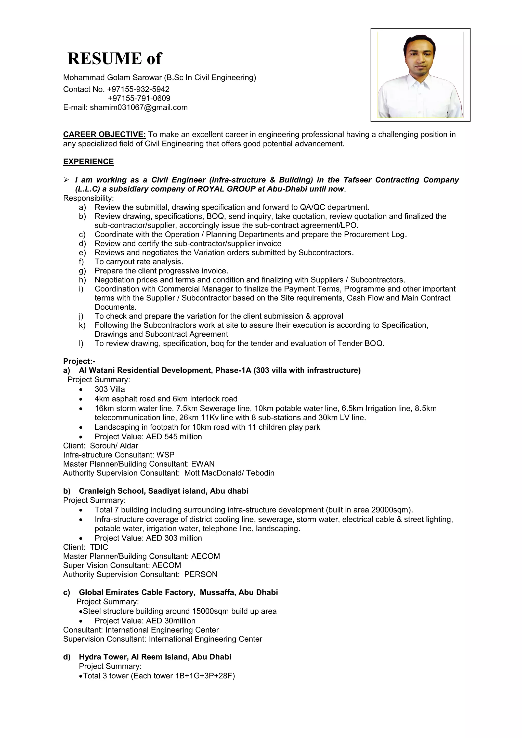 CV_Mohammad Golam Sarowar _Civil Engineer | PDF