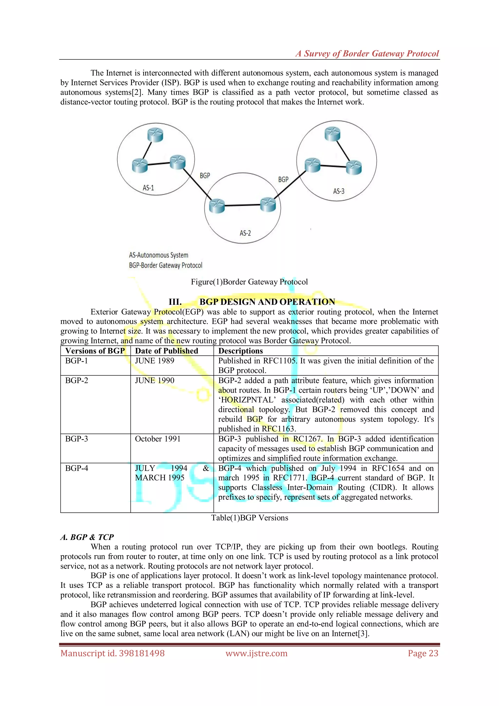A Survey of Border Gateway Protocol | PDF