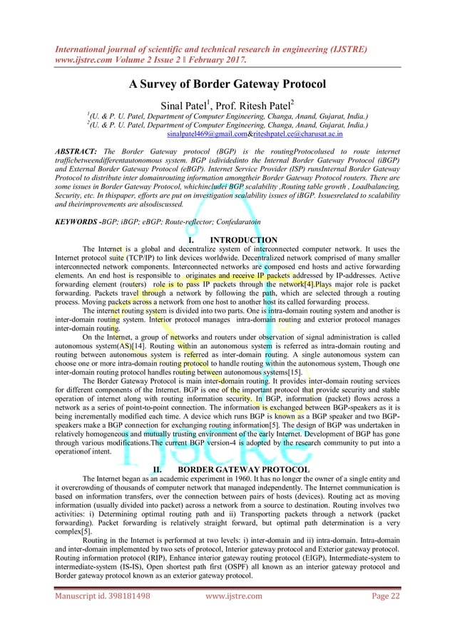 A Survey of Border Gateway Protocol | PDF