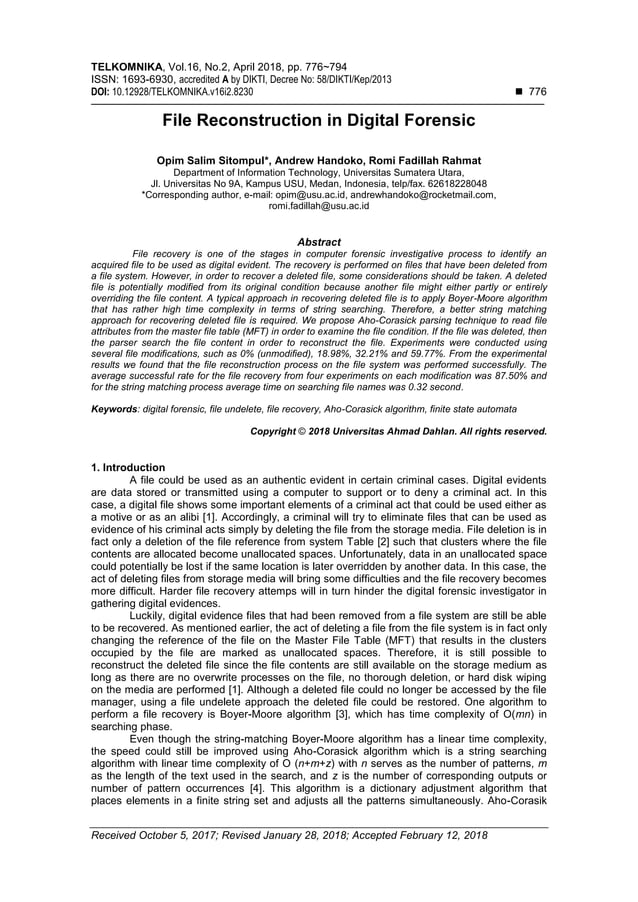 File Reconstruction in Digital Forensic | PDF