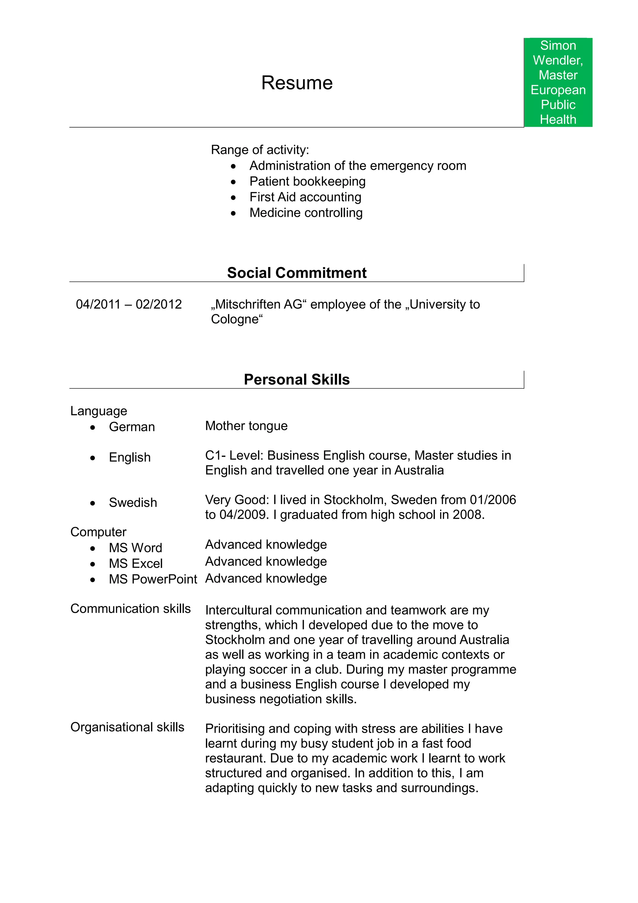 Resume Simon Wendler | PDF