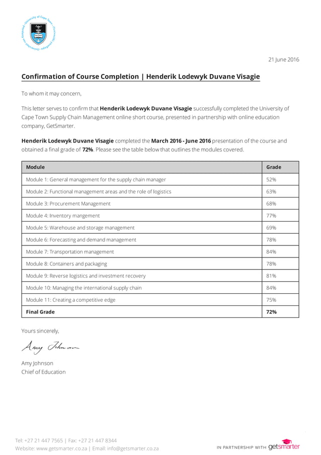 Supply Chain Management Certificate | PDF