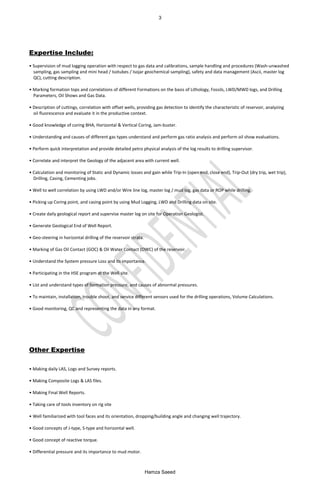 Hamza CV (Mud Logger & Assistant Coring Engineer) | DOC