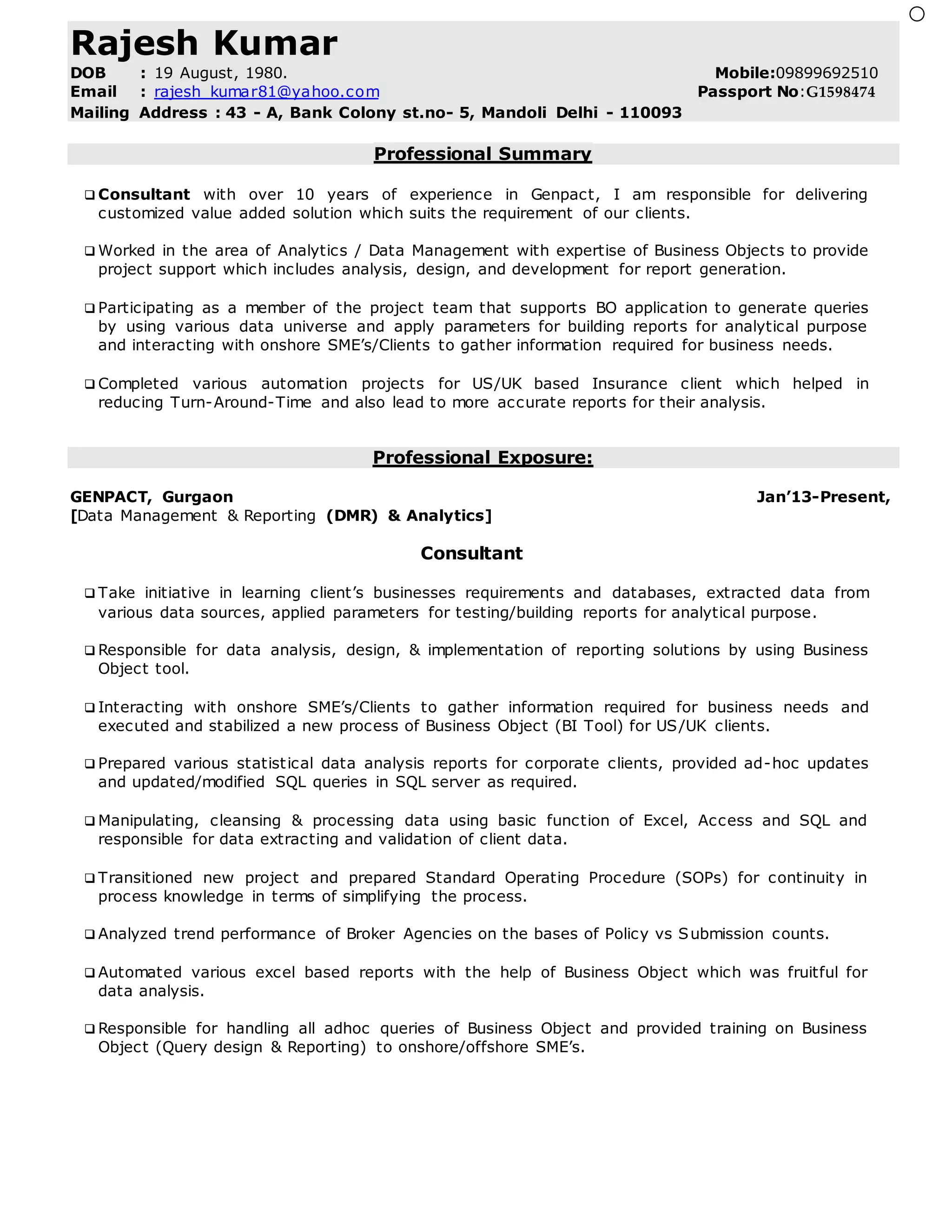 Rajesh_Profile | DOCX | Databases | Computer Software and Applications