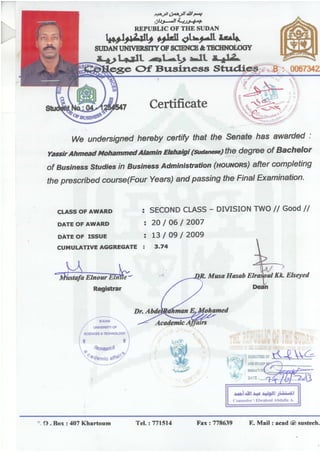 Sudan University of Science & Technology (Certificate) | PDF