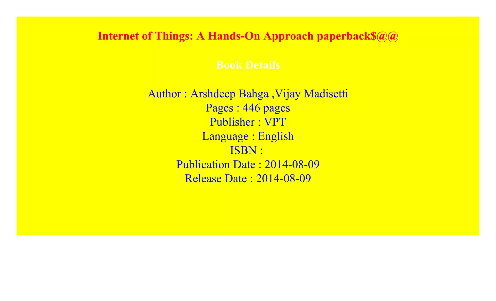 Internet of Things: A Hands-On Approach paperback$@@ | PDF
