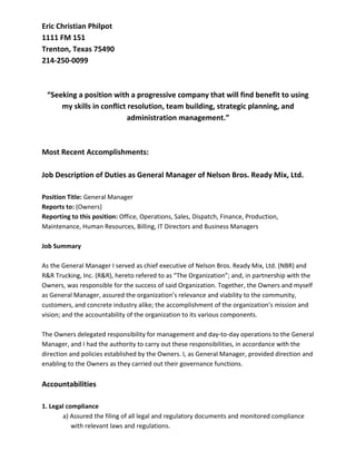Eric Philpot Resume : General Manager | PDF