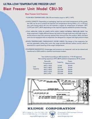 CBU30 Blast Freezer Unit - Klinge Corp | PDF