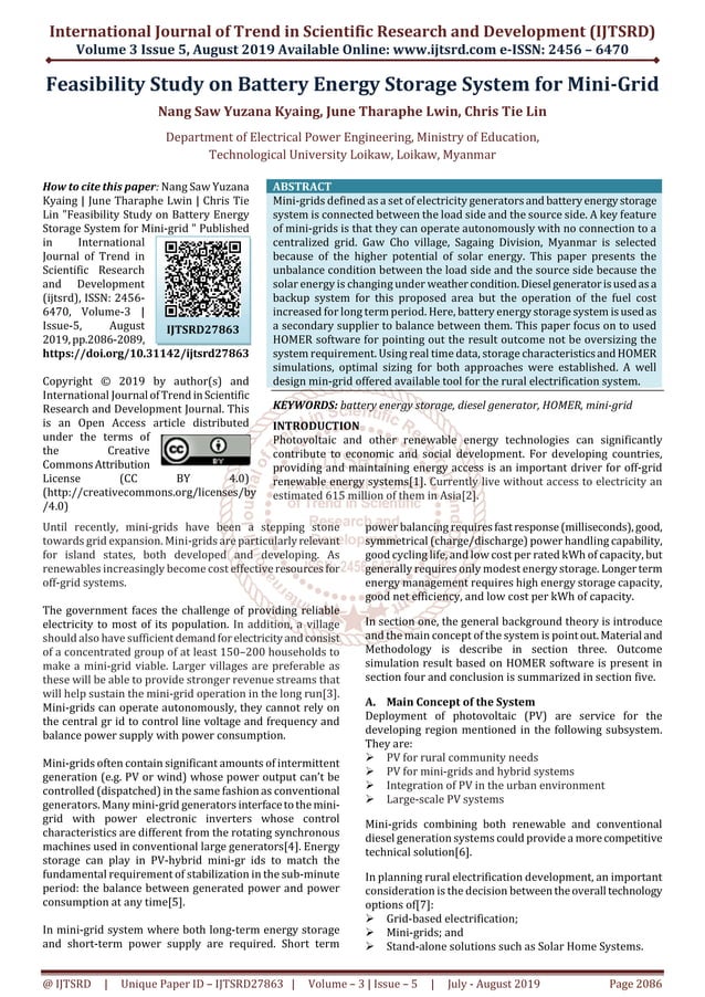 Feasibility Study on Battery Energy Storage System for Mini grid | PDF ...