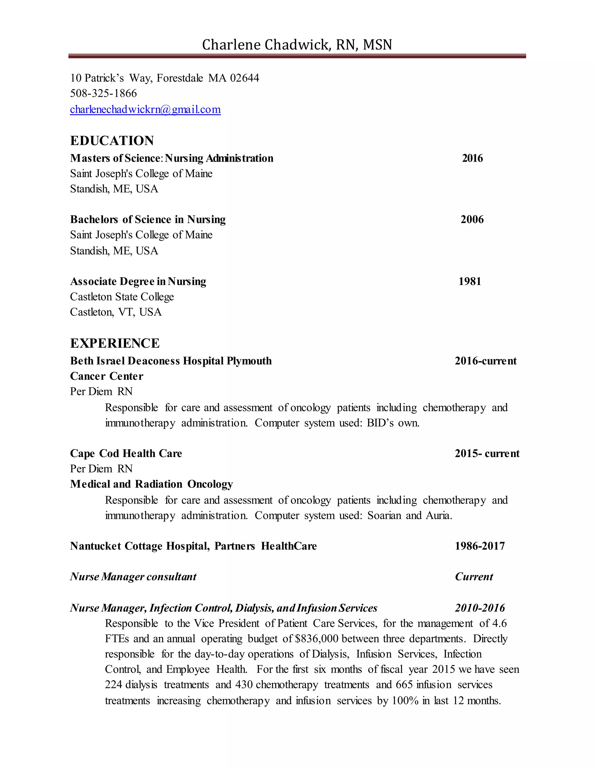 Charlene Chadwick Resume 2017 | DOCX