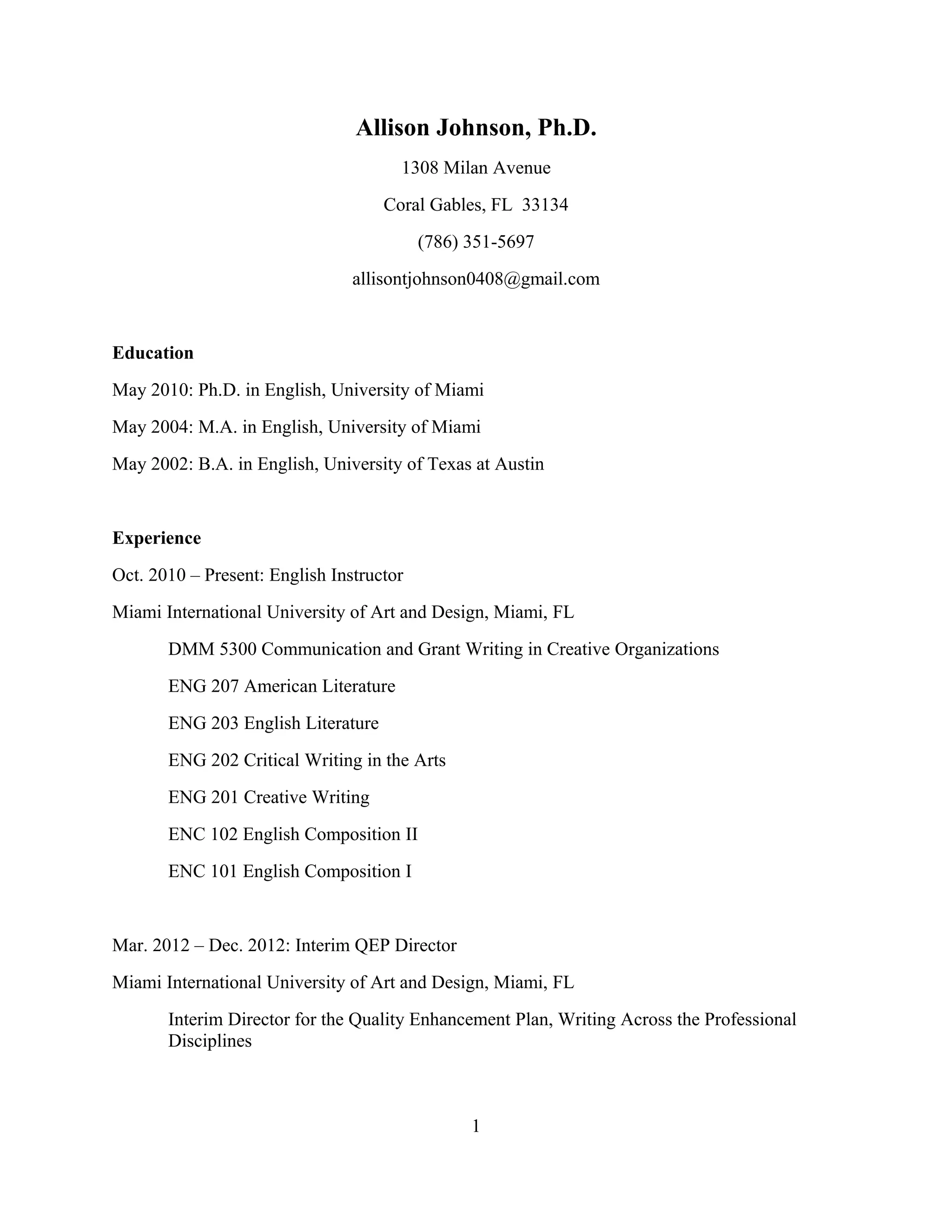 Allison Johnson cv | PDF