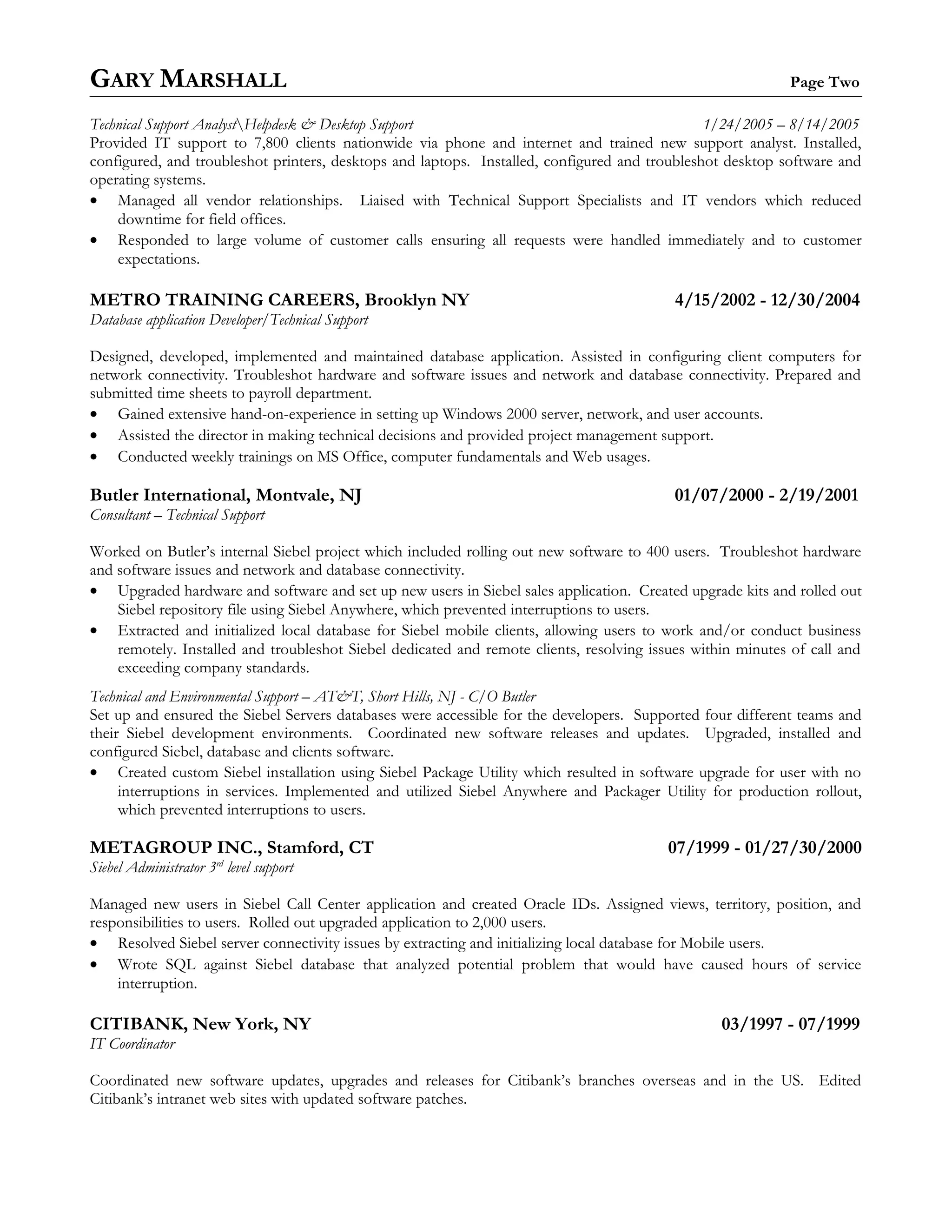 Gary Marshall Updated Resume | DOC | IT and Internet Support | Internet