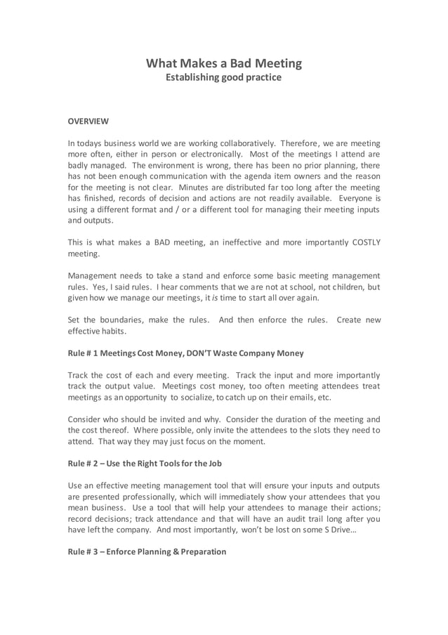 What makes a bad meeting | PDF
